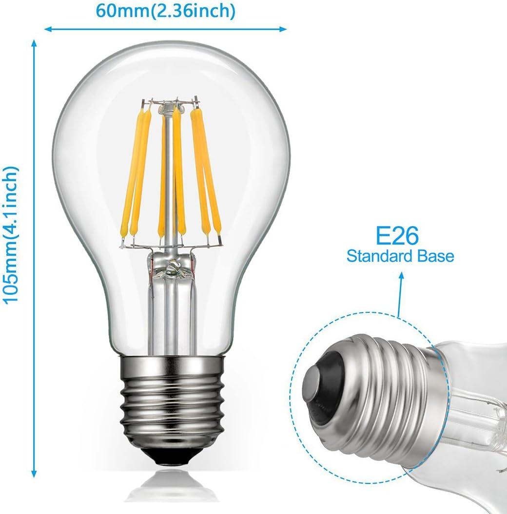 O’Bright Dimmable LED Edison Light Bulb, 6W, Dimmable, UL Listed, A19 ...